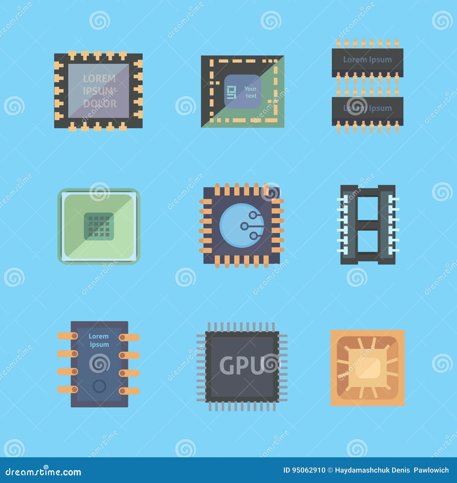 CPU Microprocessor And Chips Icons Set. Vector | CartoonDealer.com ... CPU Microprocessor And Chips Icons Set. Vector | CartoonDealer.com ...