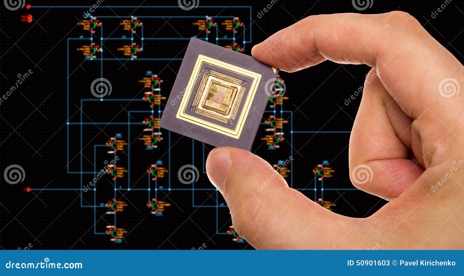 Microprocessor in Hand and Circuit Schematic Stock Image - Image of ...