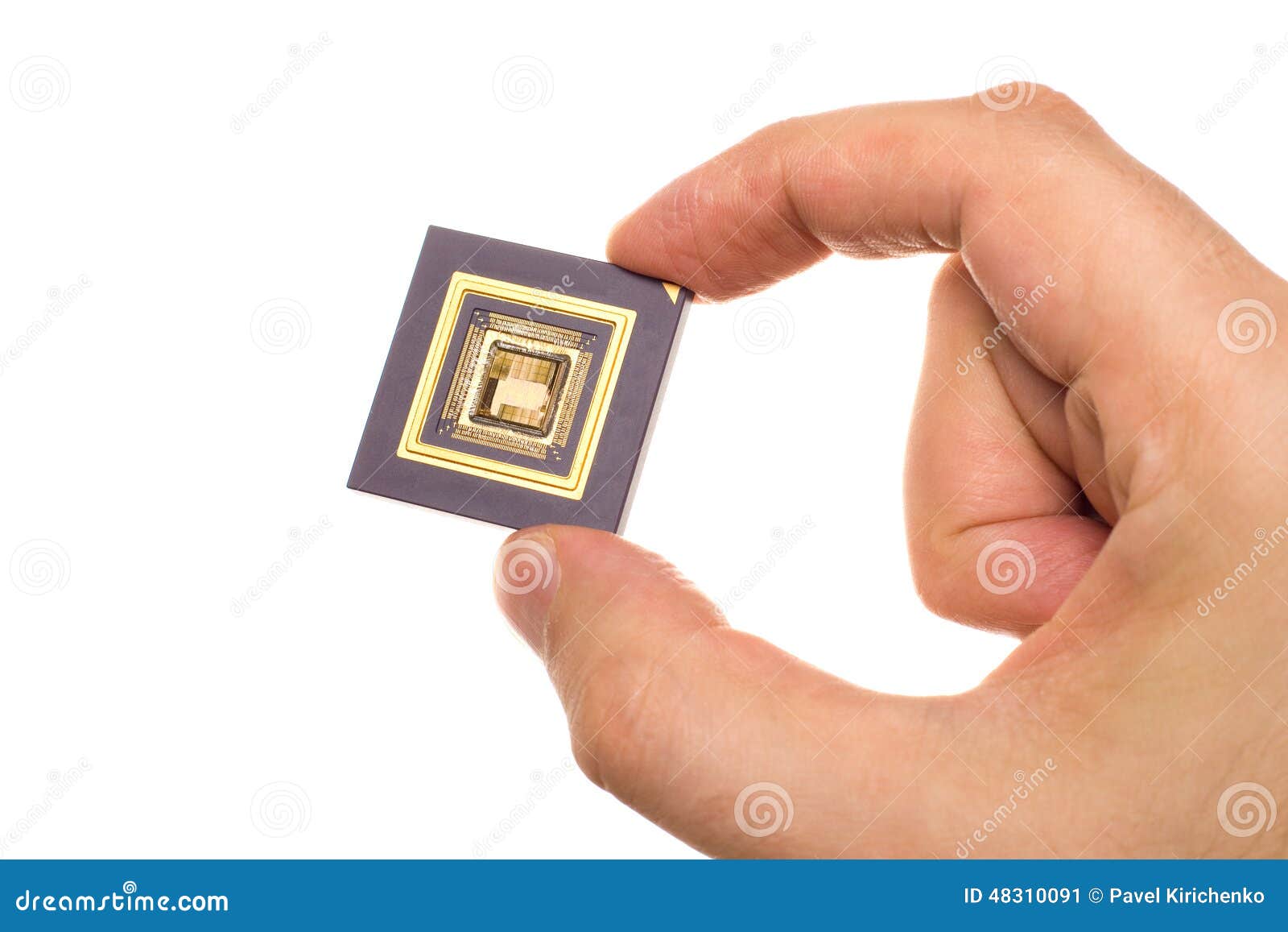 Microprocessor in hand stock image. Image of metal, hardware - 48310091
