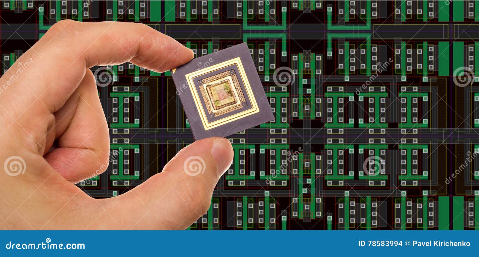 Microprocessor in Hand and Its Layout Stock Photo - Image of integrated ...