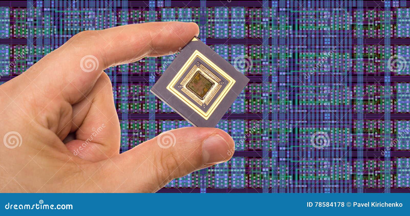 Microprocessor in Hand and Its Layout Stock Photo - Image of industry ...