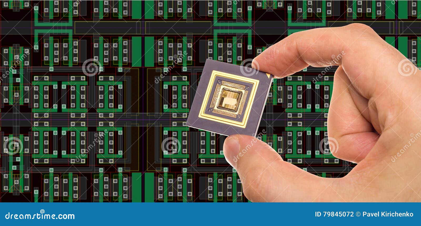 Microprocessor in Hand and Its Layout Stock Photo - Image of hardware ...