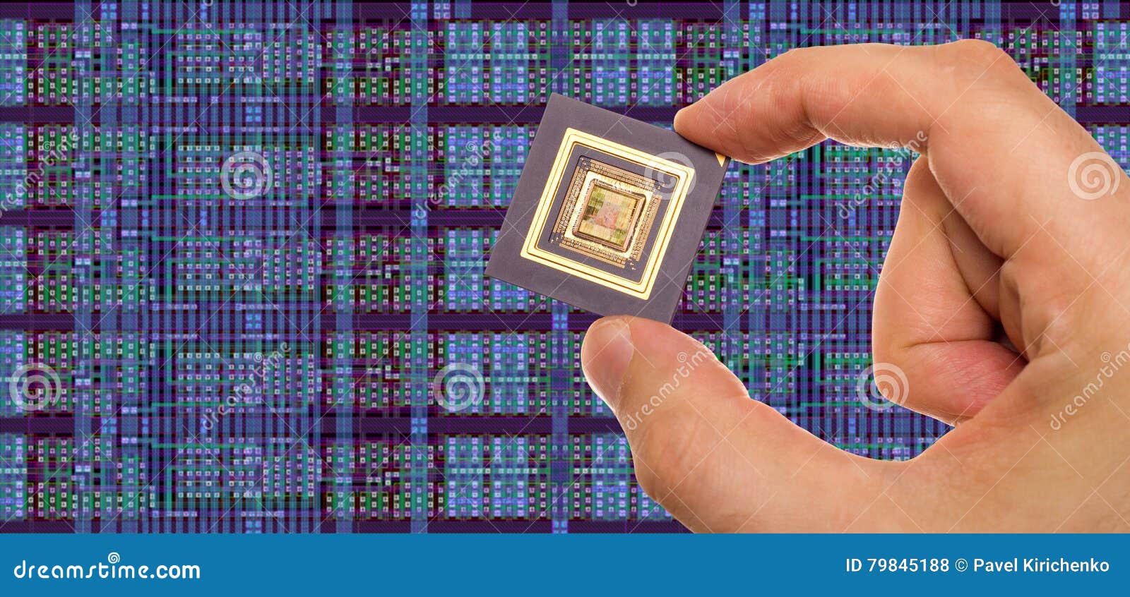 Microprocessor in Hand and Its Layout Stock Photo - Image of metal ...