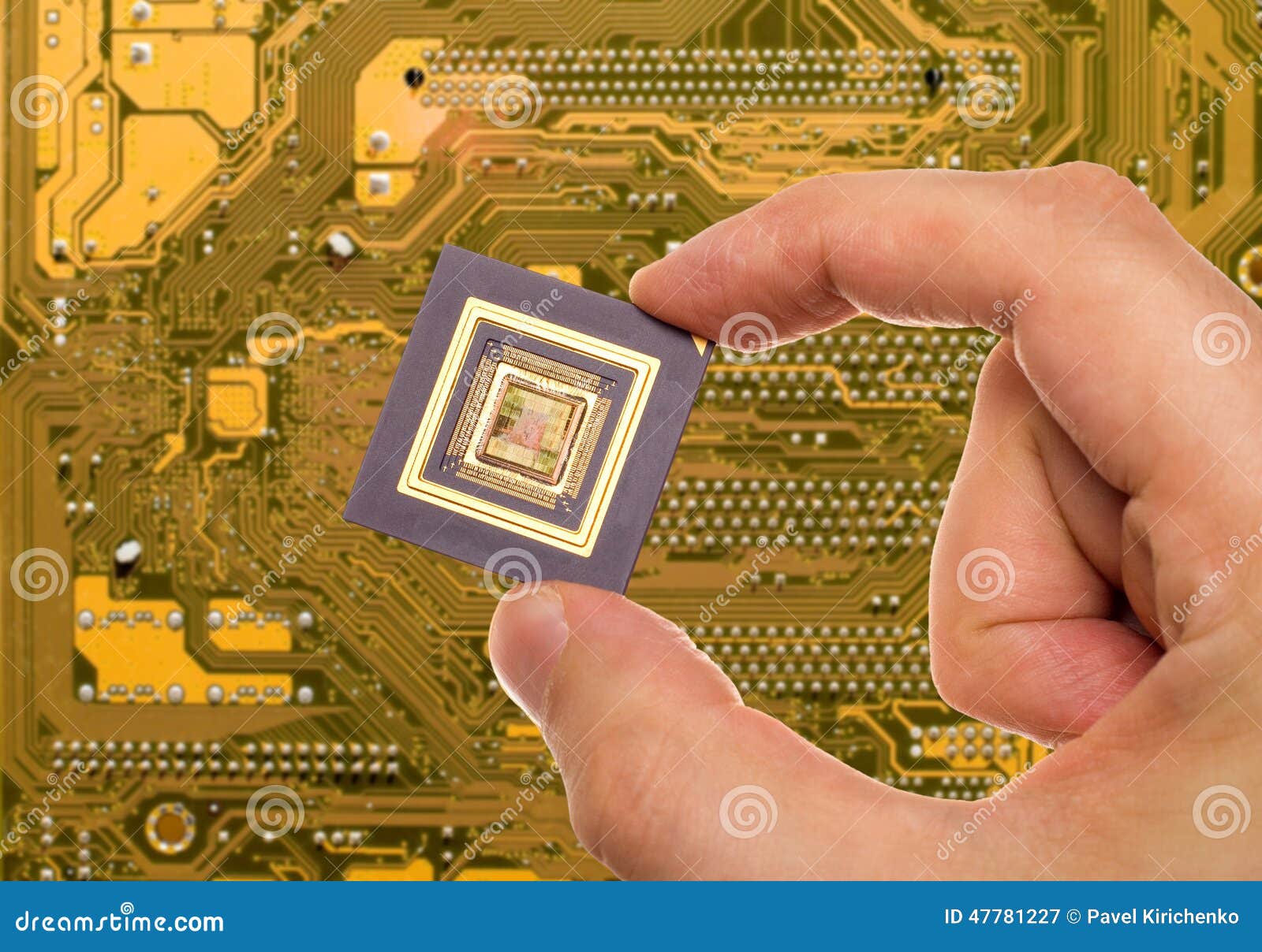 Microprocessor in Hand Over PCB Stock Image - Image of printed ...