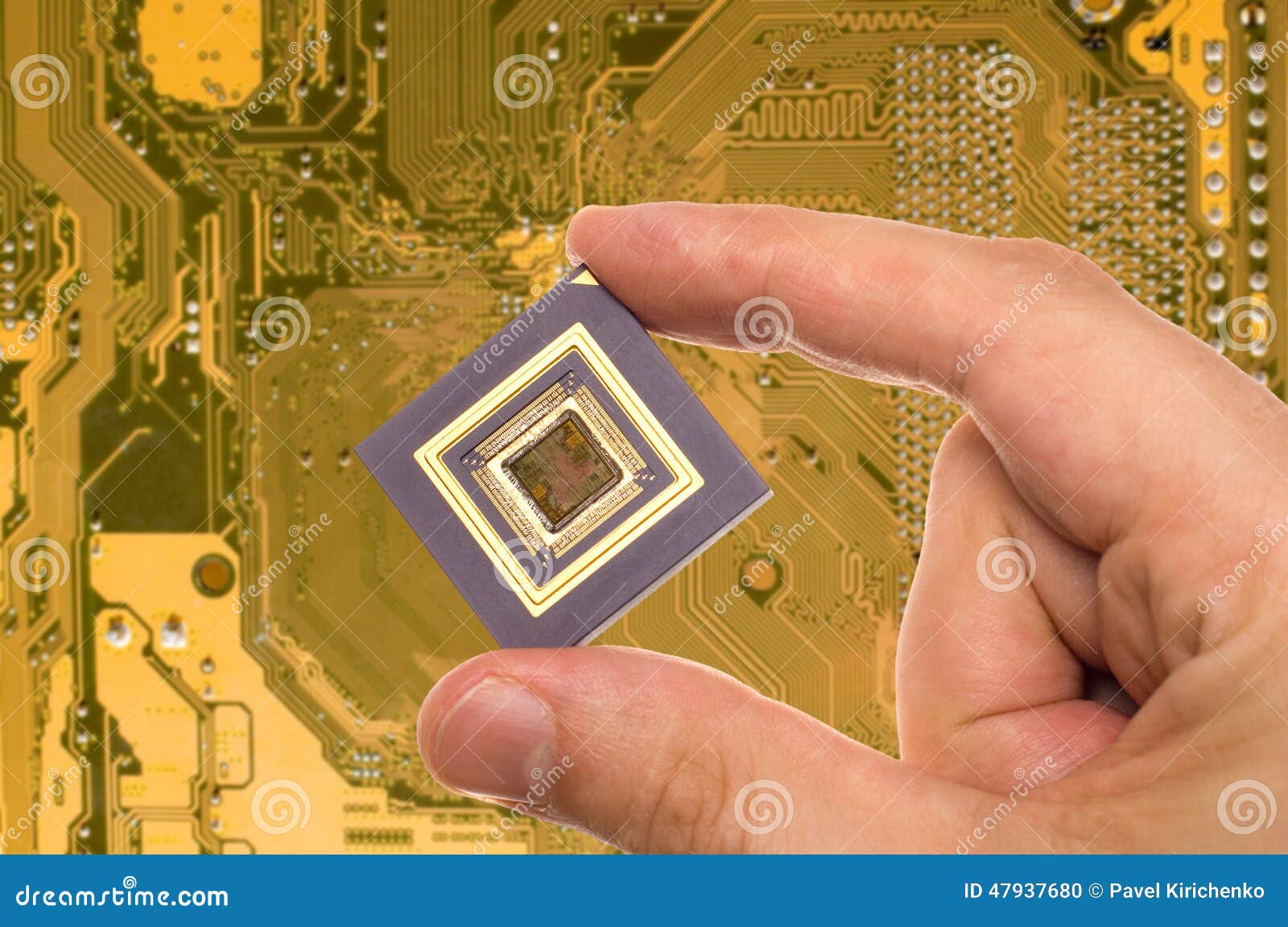Microprocessor in Hand Over PCB Stock Photo - Image of wire, printed ...