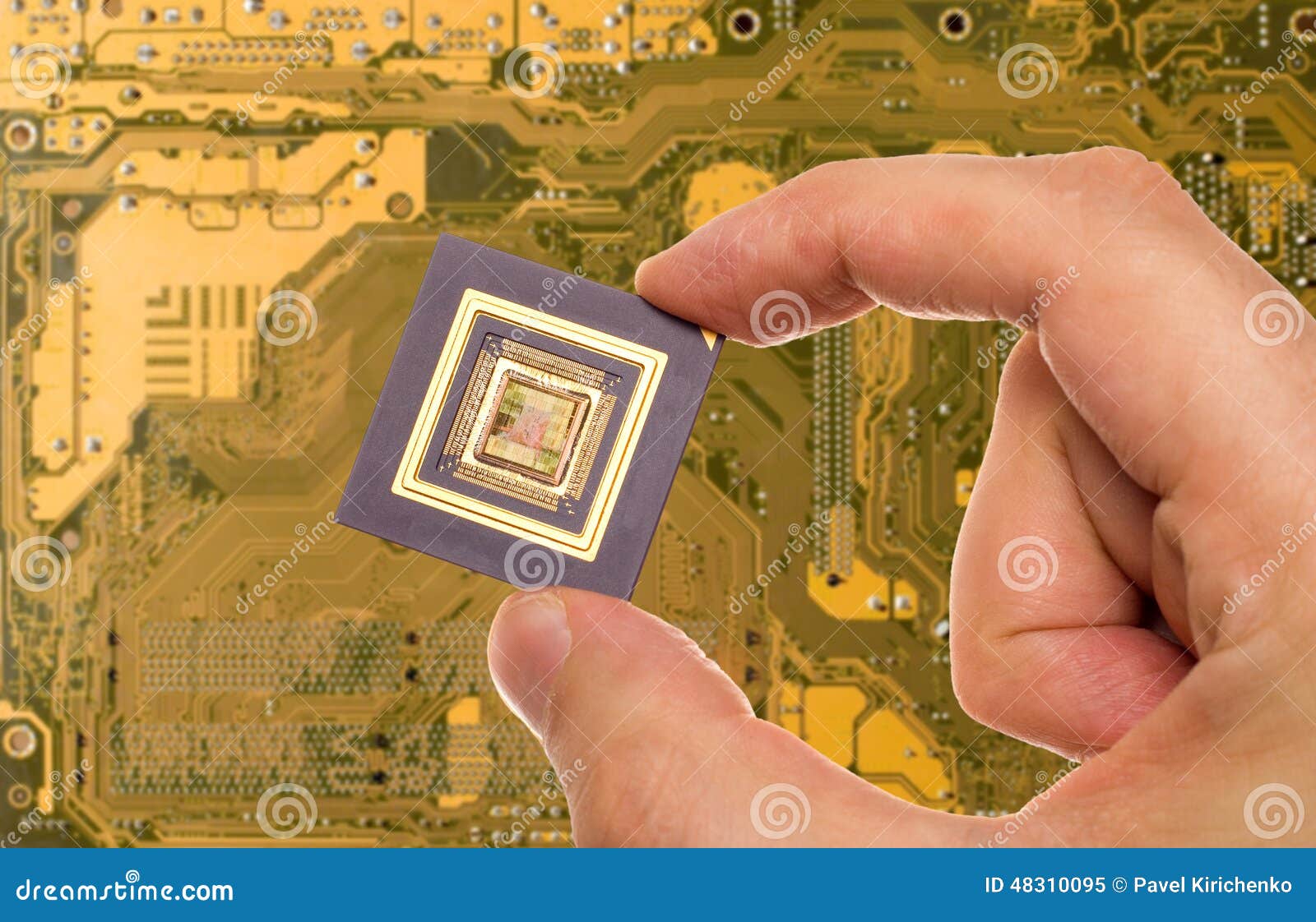 Microprocessor in Hand Over PCB Stock Image - Image of integrated ...