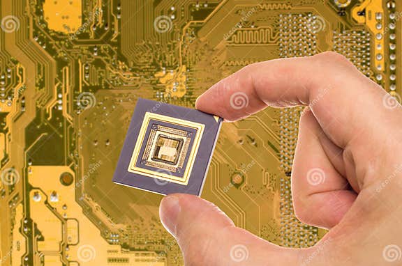 Microprocessor in Hand Over PCB Stock Image - Image of component, card ...