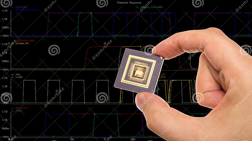 Microprocessor in Hand Over Signals Plots Stock Photo - Image of curve ...