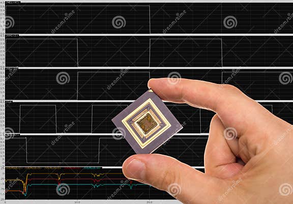 Microprocessor in Hand Over Signals Plots Stock Photo - Image of curve ...
