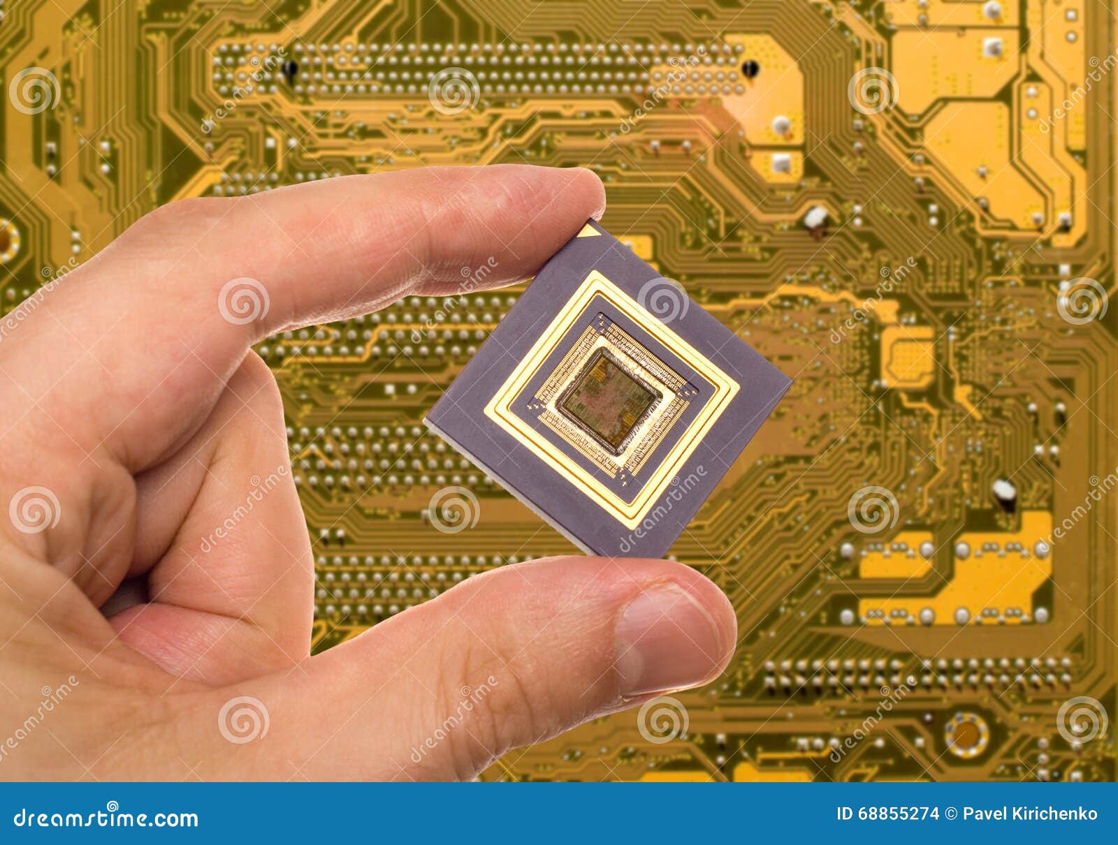 Microprocessor in Hand and PCB Stock Photo - Image of metal, technology ...