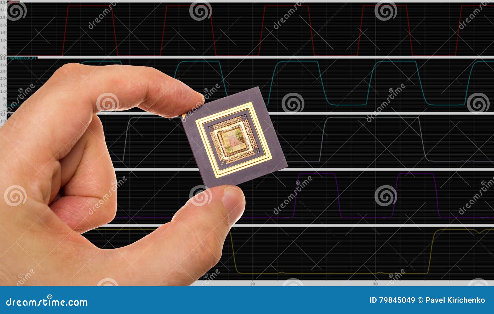 Microprocessor in Hand and Signals Stock Image - Image of metal ...