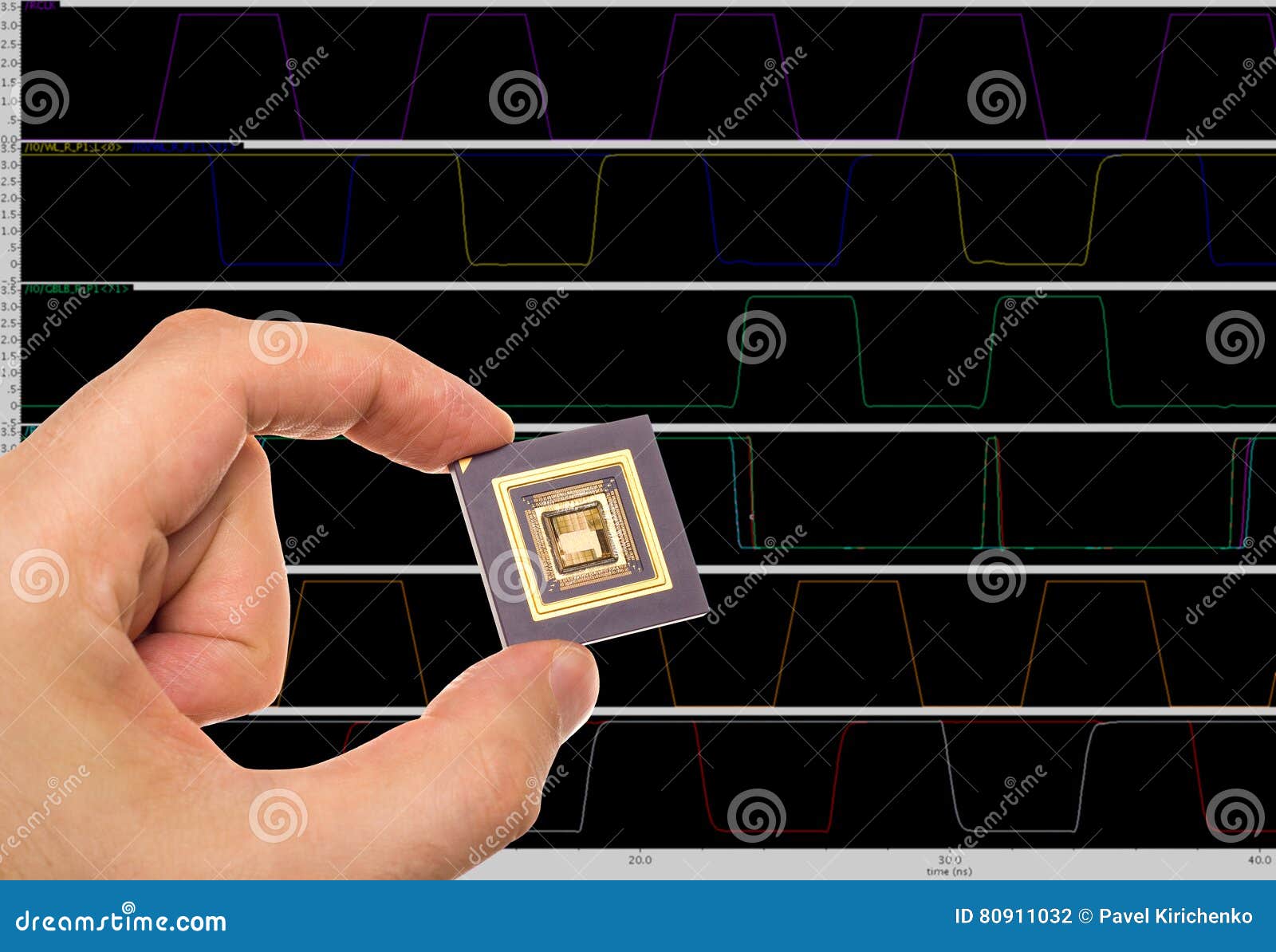 Microprocessor in Hand and Signals Stock Photo - Image of wire, circuit ...