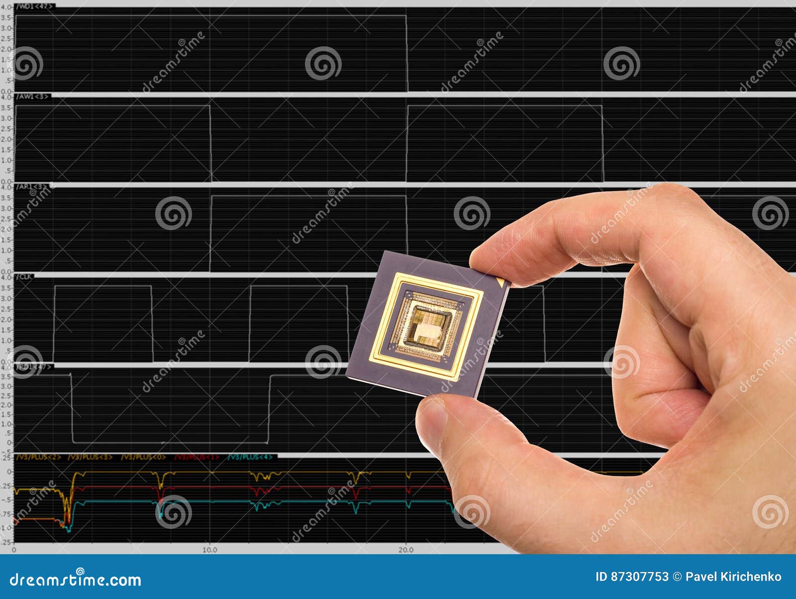 Microprocessor in hand stock image. Image of contact - 87307753