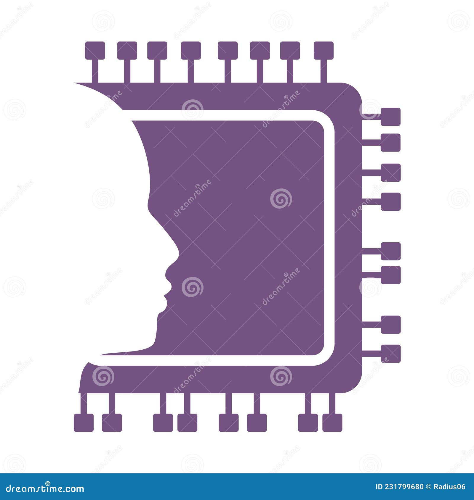 CPU Microprocessor Icon with Human Head Silhouette Stock Vector ...