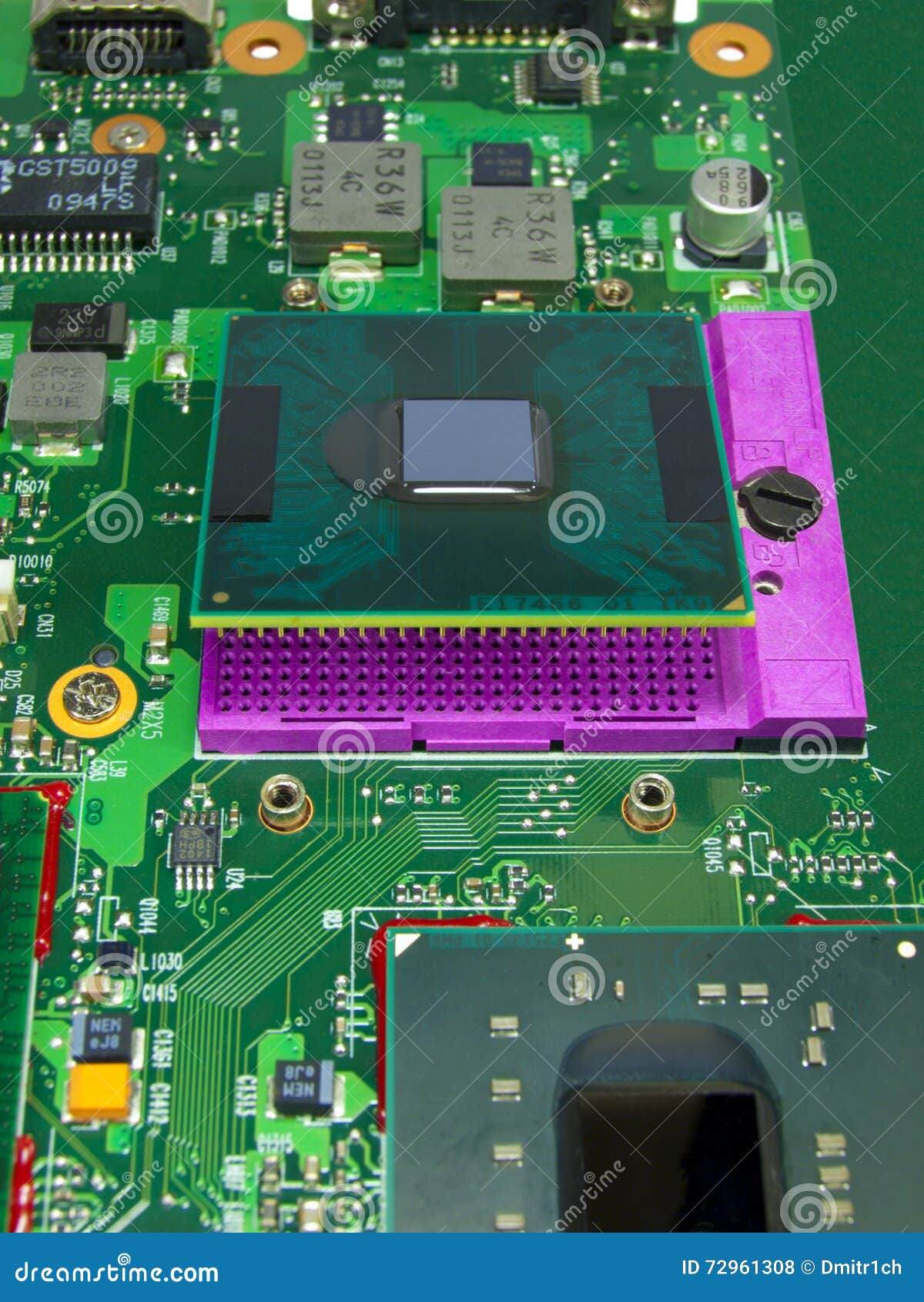 The Microprocessor and Its Socket on the Motherboard Stock Photo ...