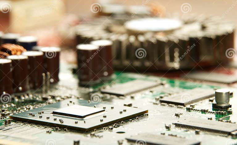 Microprocessor with Motherboard Background. Computer Board Chip Circuit ...
