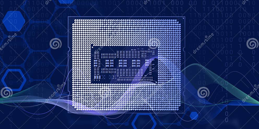 A Microprocessor Overlaid with Binary Code and Digital Graphics, Representing Data Processing ...