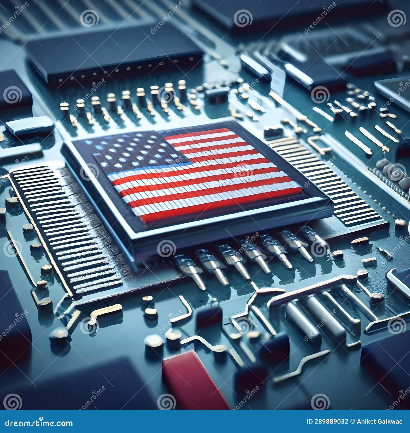 Microprocessor or Semiconductor Computer Chip with Usa Flag Stock ...
