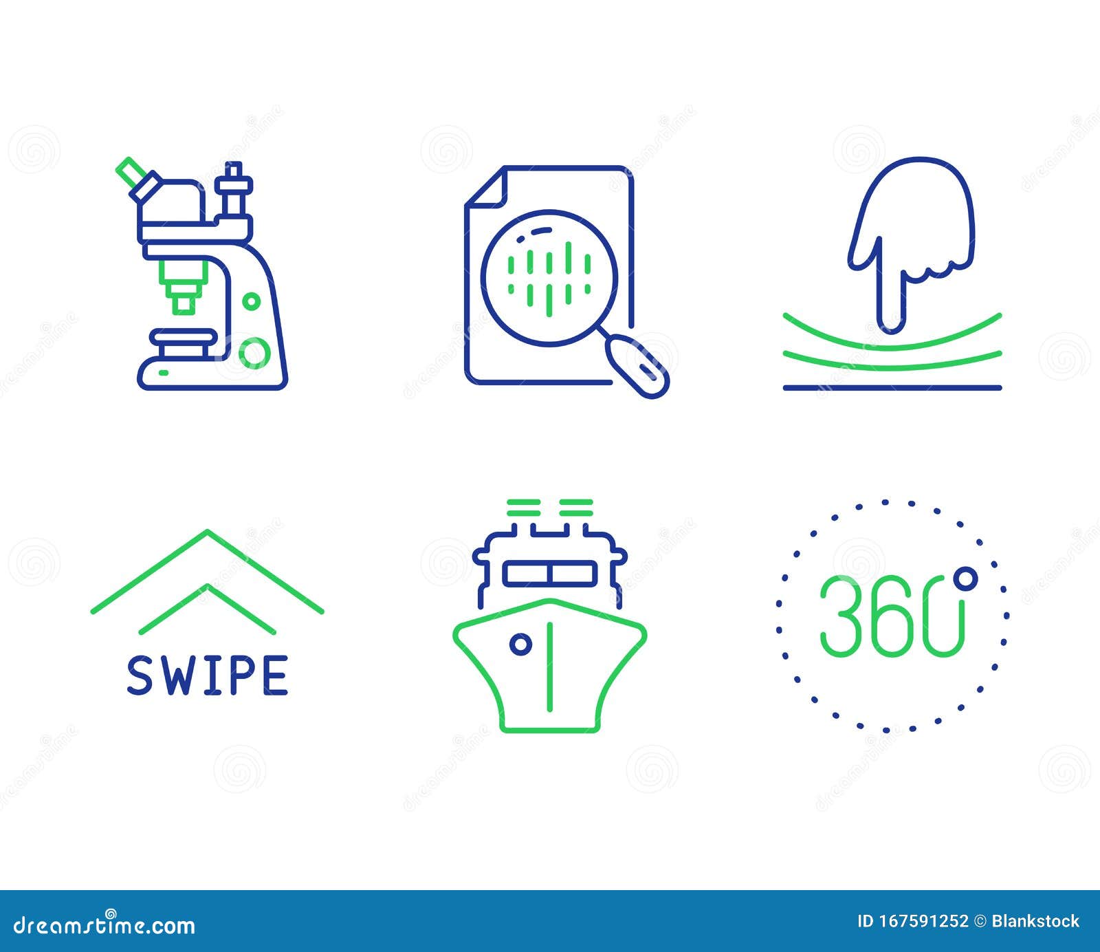 Microscope, Analytics Chart and Ship Icons Set Draai, Elastisch En 360 Graden Teken Op Vector ...