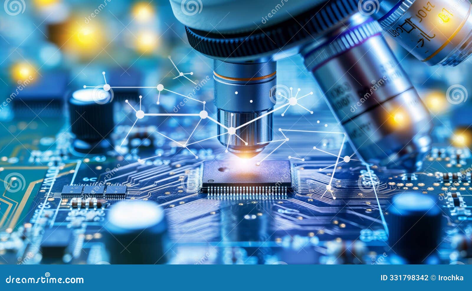 "Microscope Analyzing Microchip with Illuminated Digital Circuitry ...