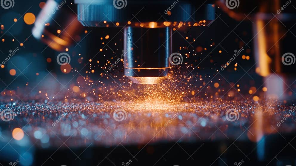 Microscope Analyzing Sparkling Material Emitting Orange Light and ...