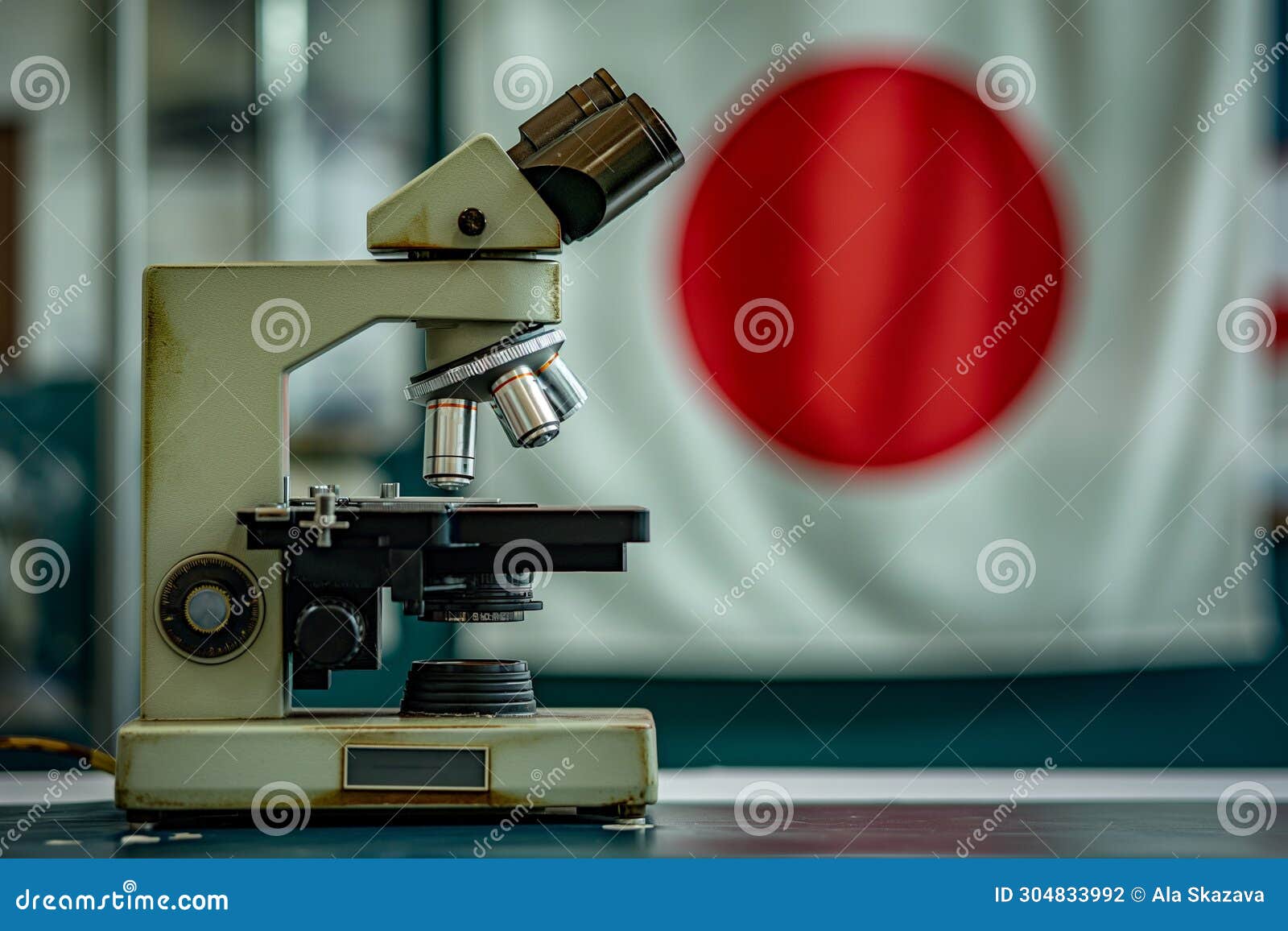 Microscope on the Background of the Japan Flag Stock Illustration ...