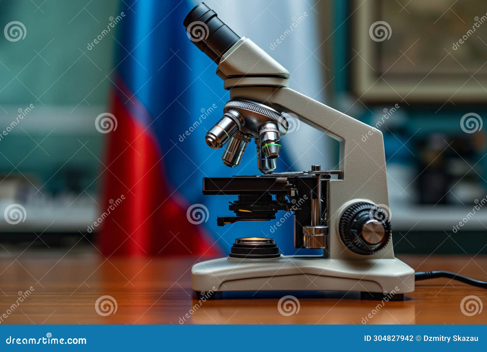 Microscope on the Background of the Russia Flag Stock Illustration ...