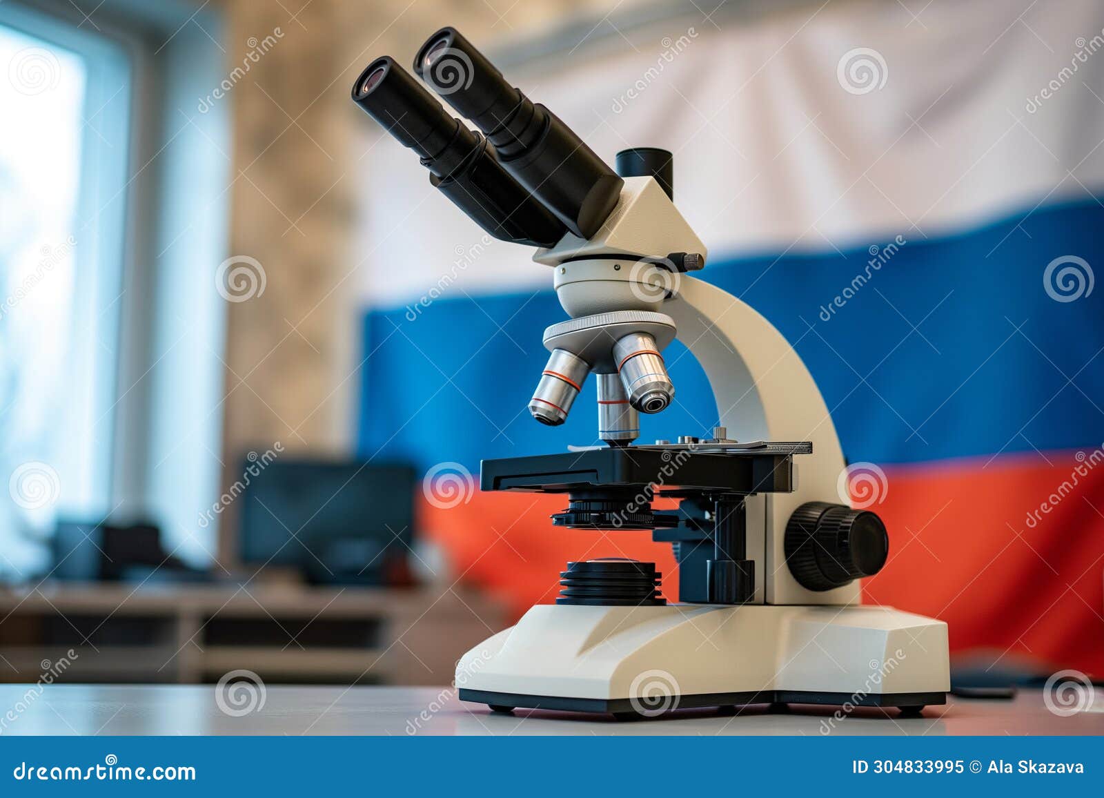 Microscope on the Background of the Russia Flag Stock Illustration ...