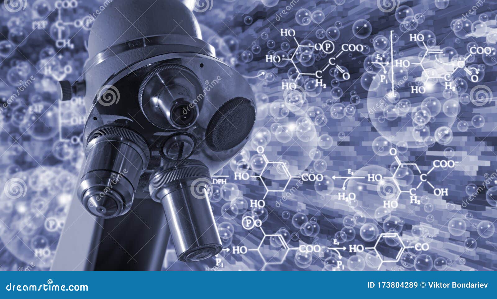 Microscope On The Background Of A Stylized Image Of A DNA Chain ...