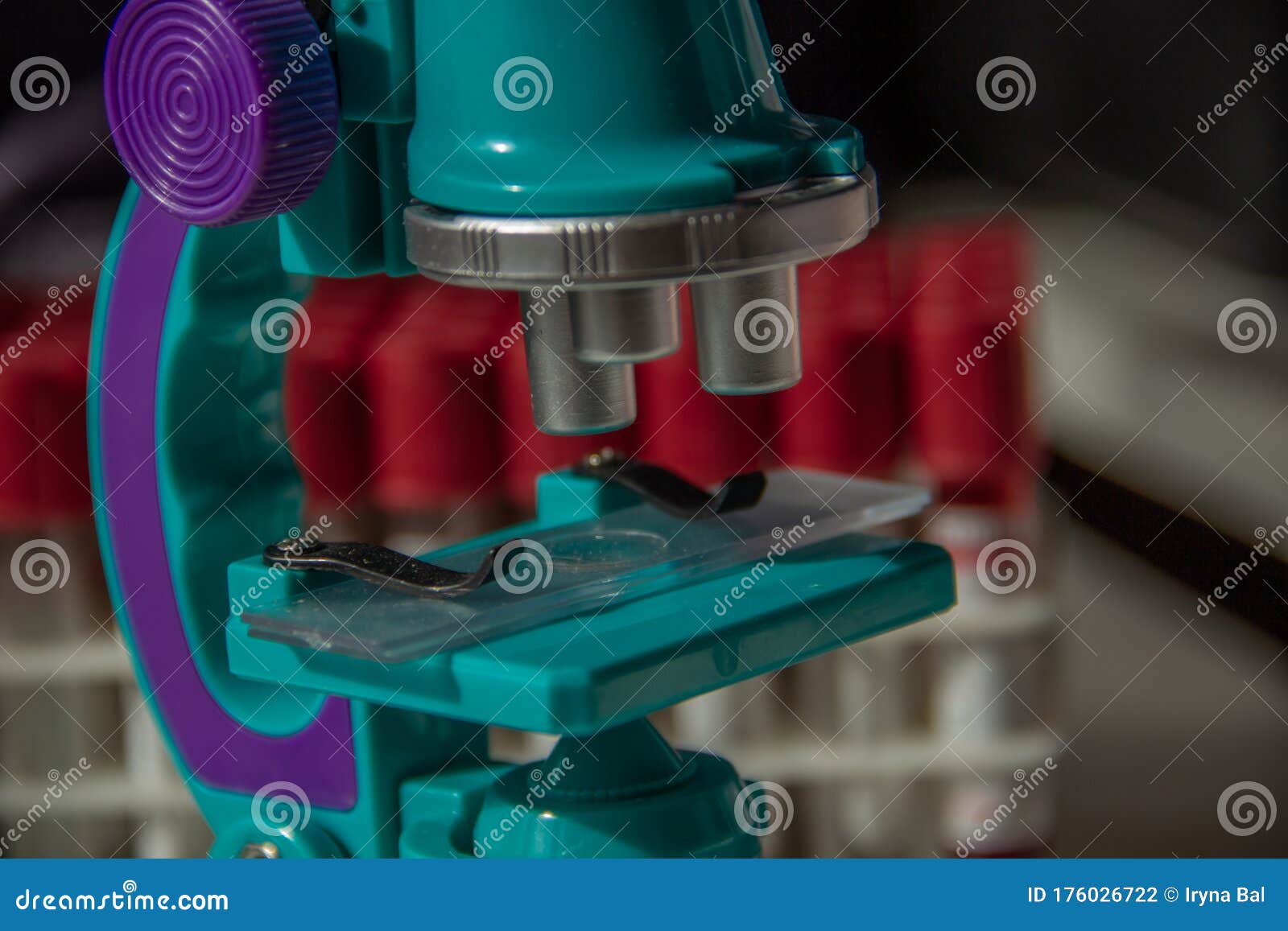Microscope on the Background of Test Tubes for Blood Tests for Viruses ...