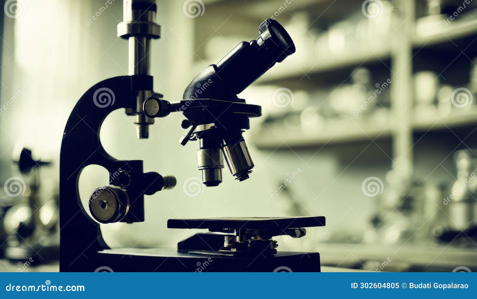 A Microscope with a Black Eyepiece and a White Base Stock Illustration ...
