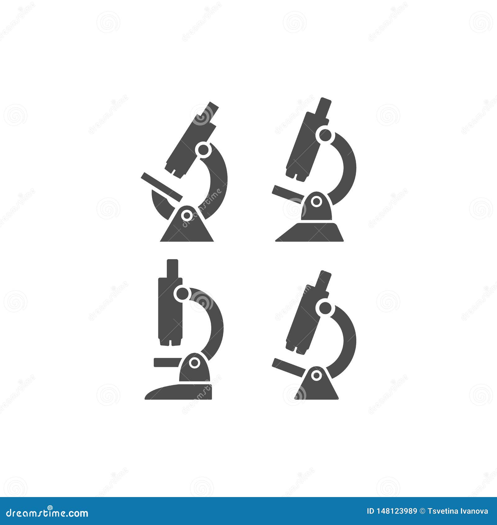 Microscope Black Isolated Vector Set. Stock Vector - Illustration of ...