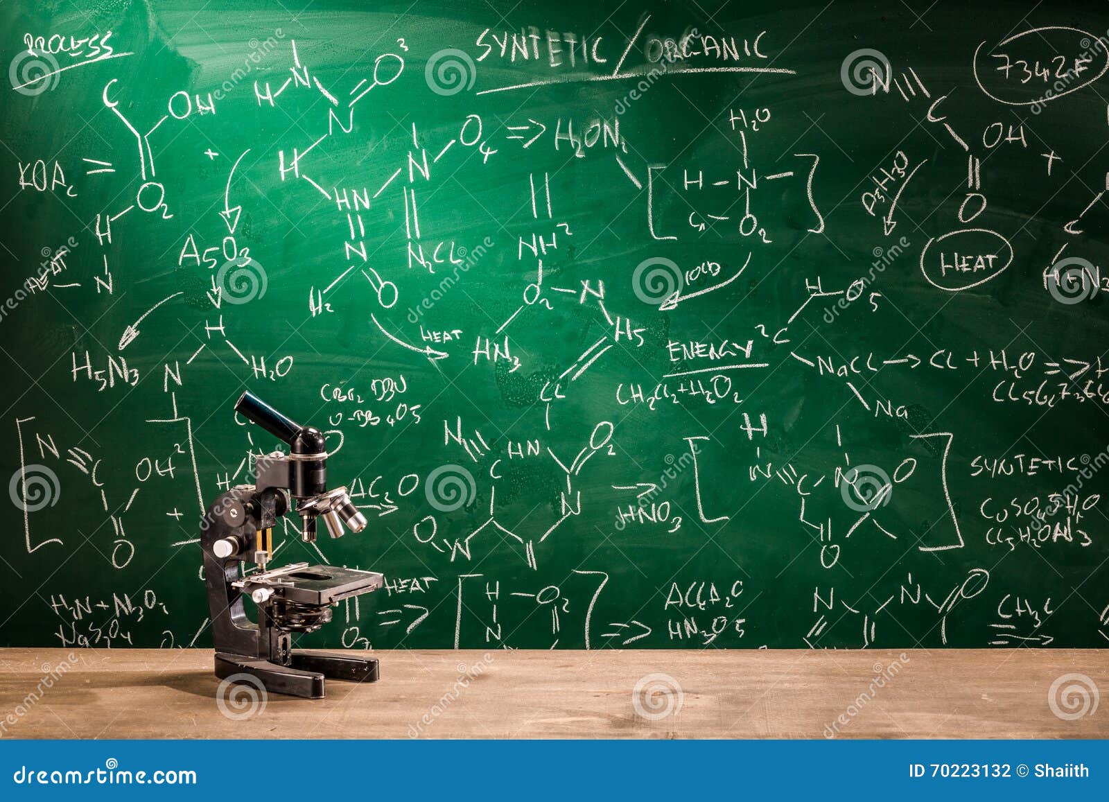 Microscope, Blackboard with Chemical Formulas Stock Photo - Image of ...