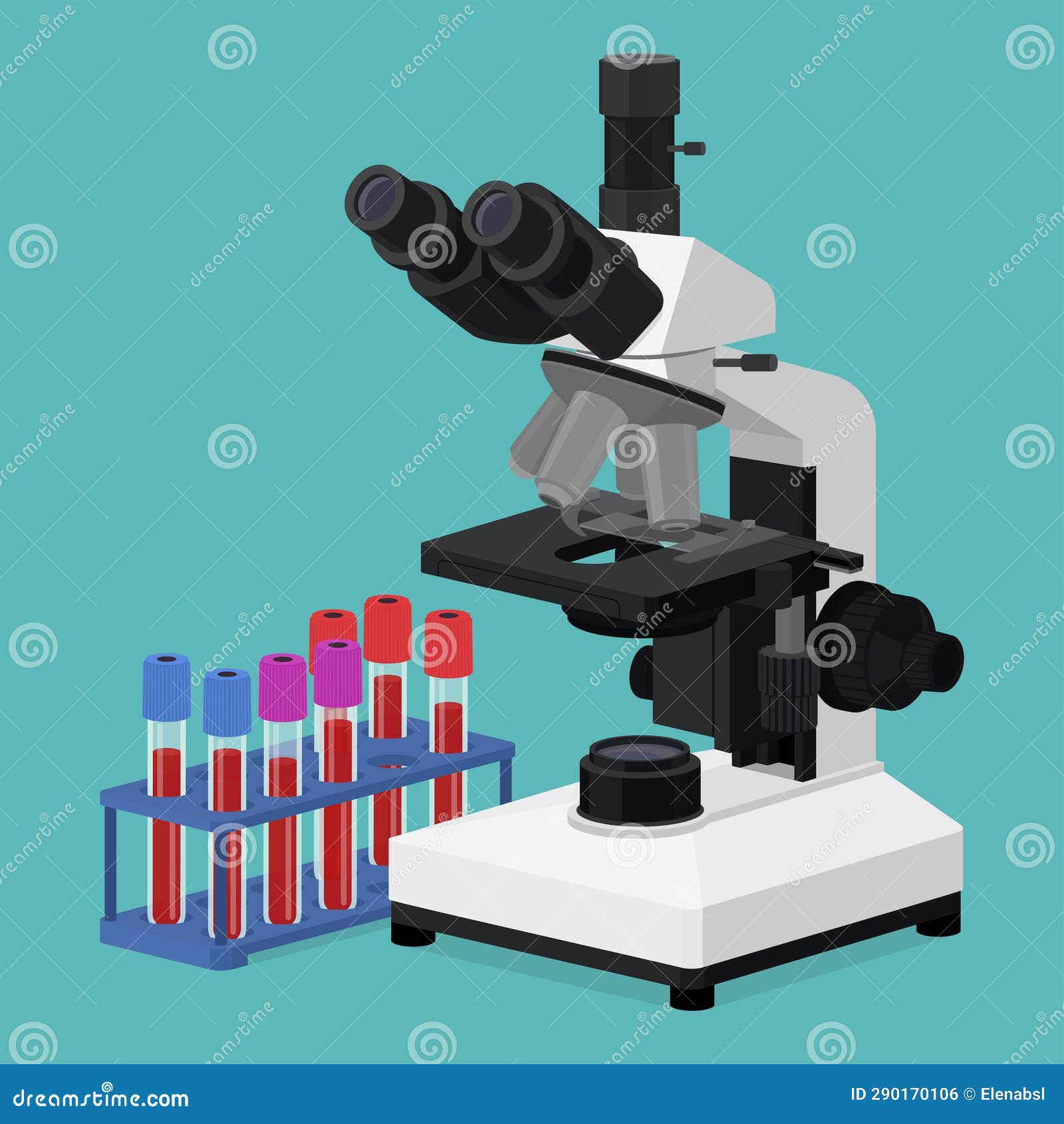 Microscope and Blood Samples in a Vials Rack Stock Vector ...