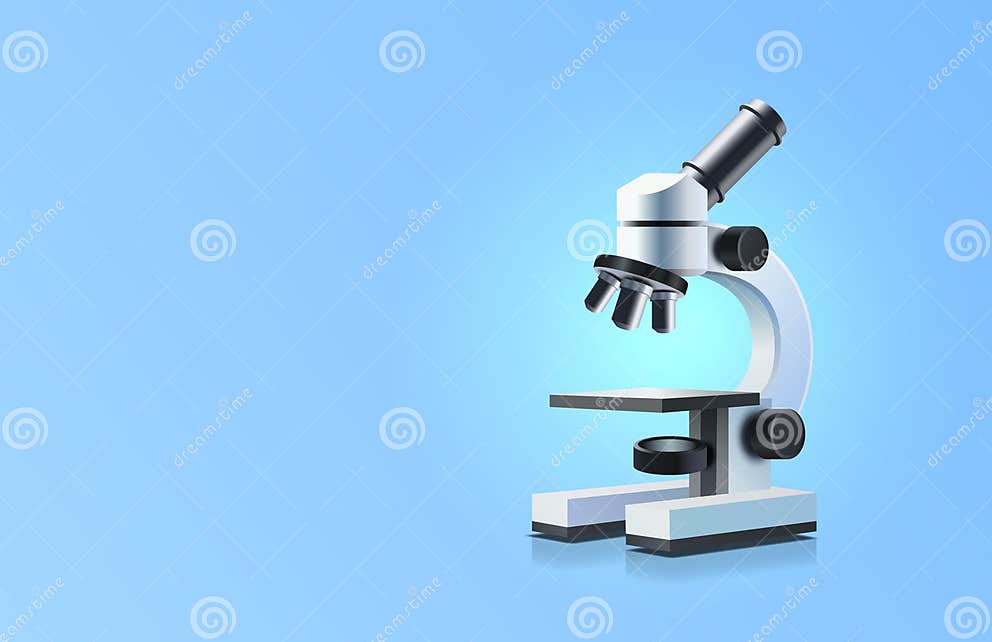 Microscope on a Blue Background, Studying and Examining Samples. Vector ...