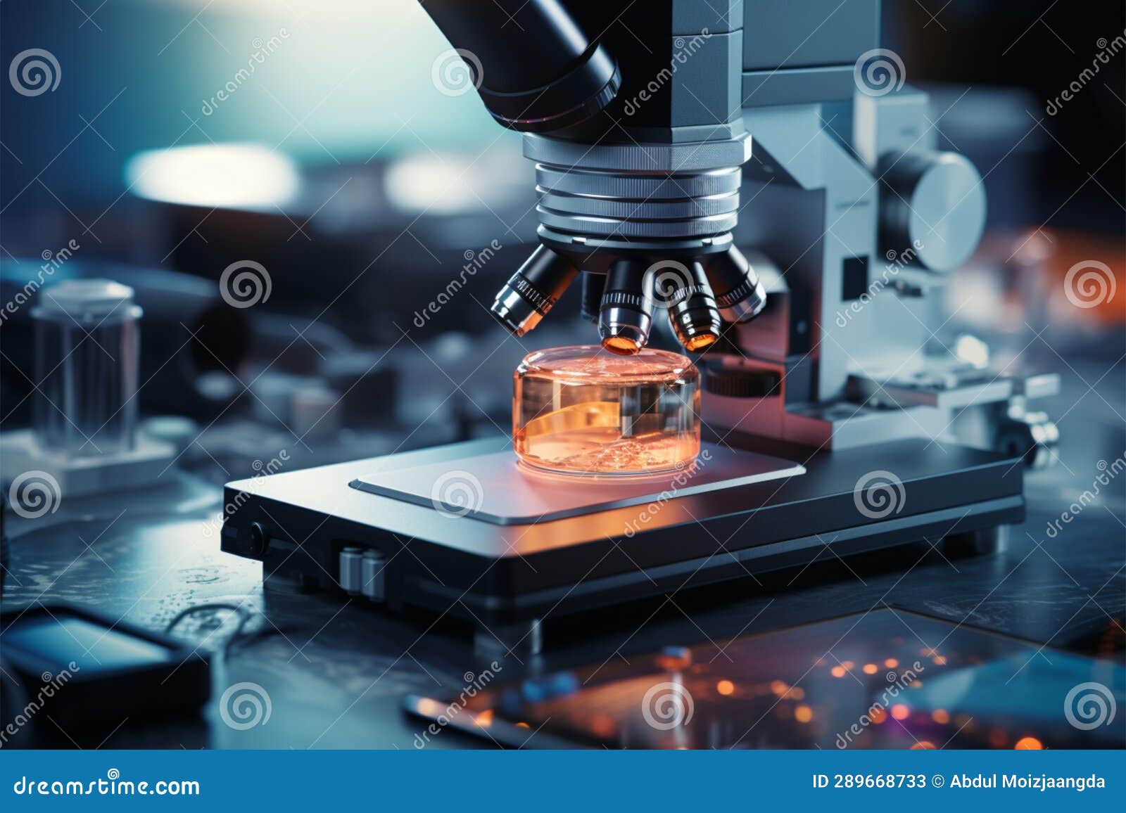 A Microscope with a Cell Phone on a Table Stock Illustration ...