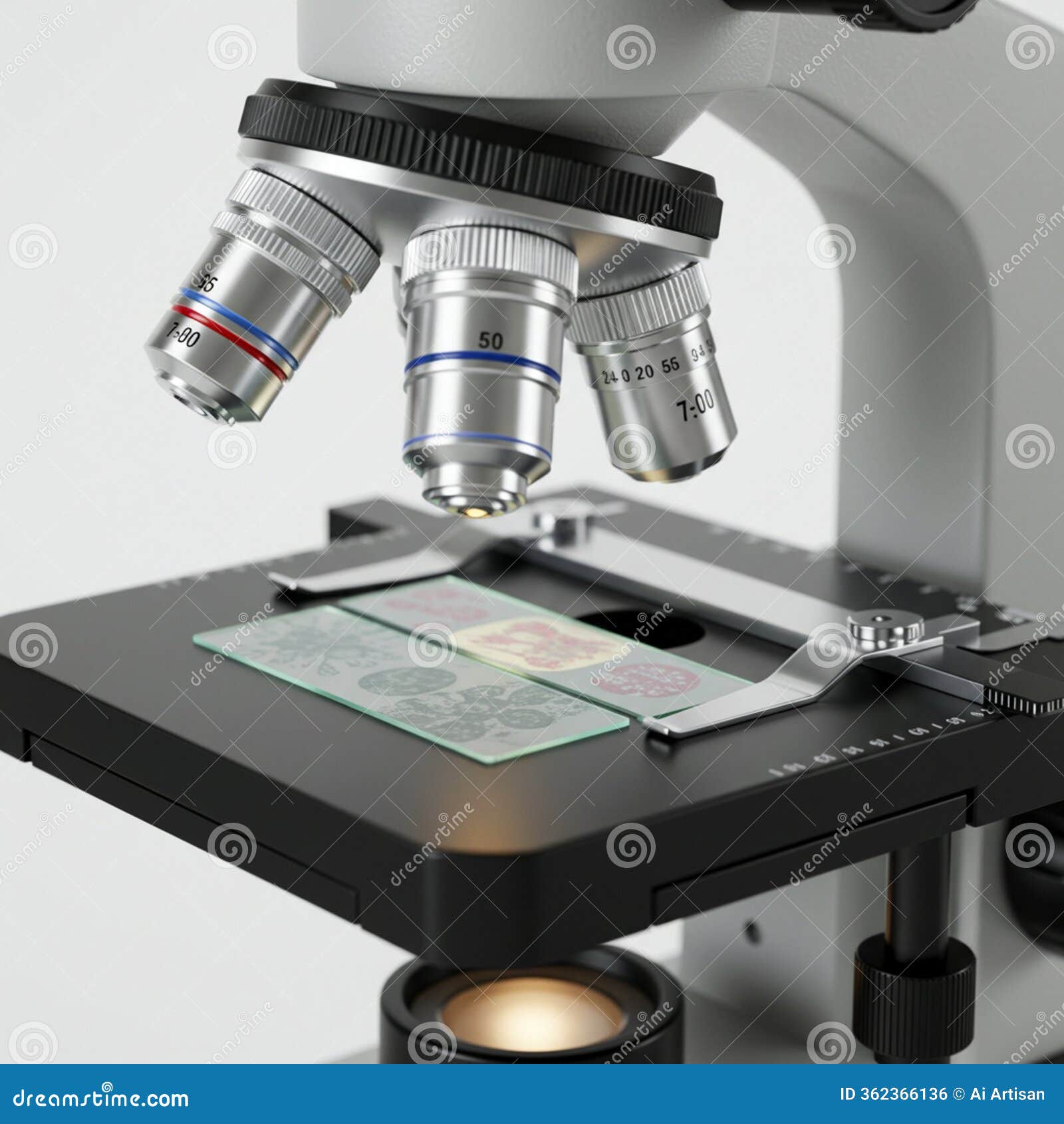 Objective Lenses Of A Microscope, Light Microscope Stage And Lenses ...