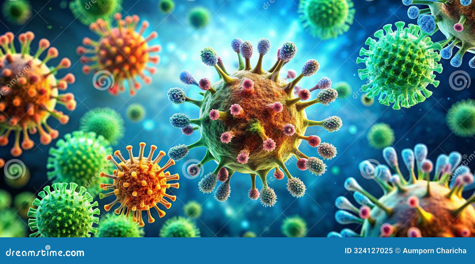 Microscope Closeup View of Bacteria Cells Microbes Colony Cloud Flowing ...