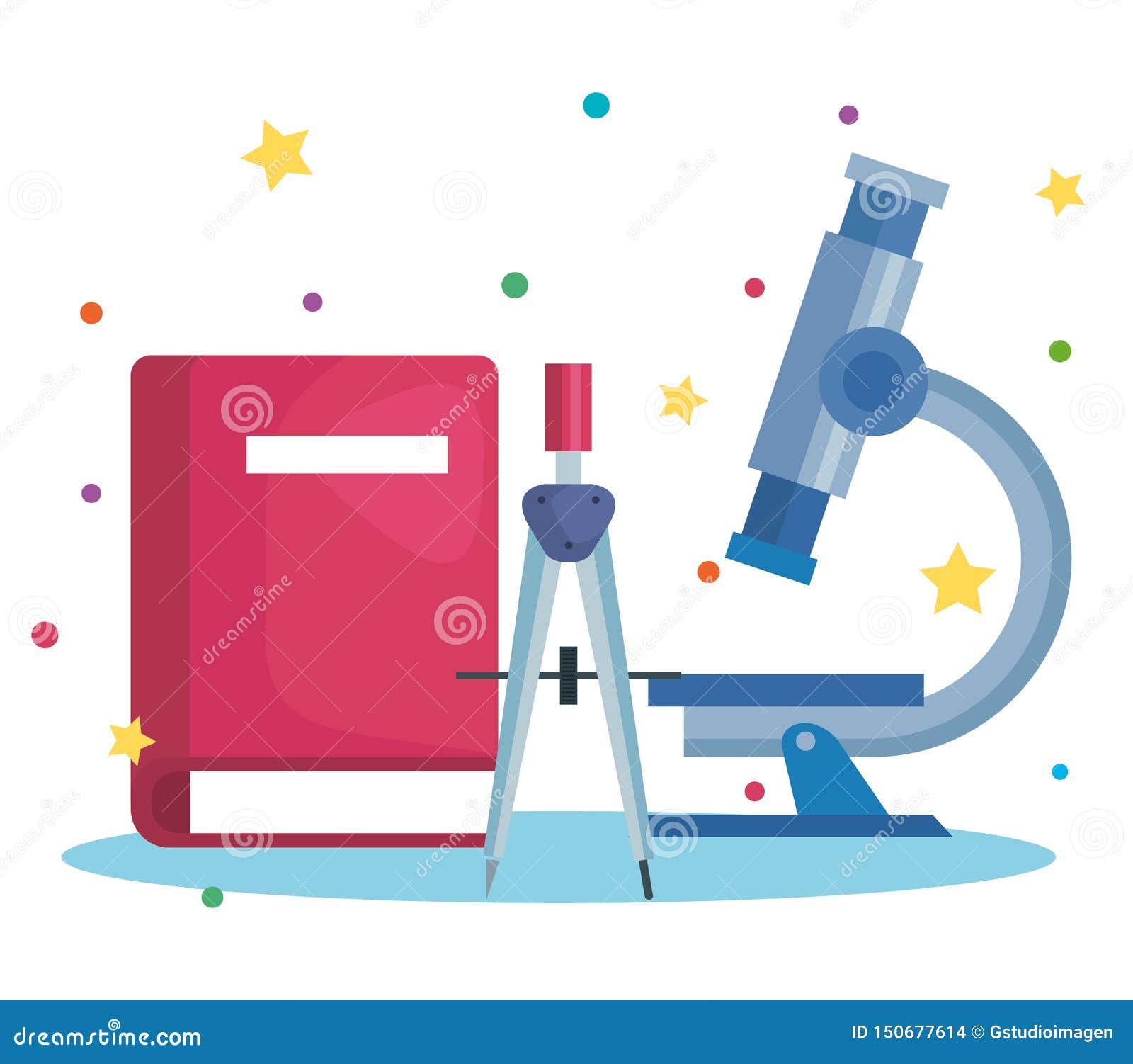 Microscope with Compass Pencil and Book Suppies Stock Illustration ...