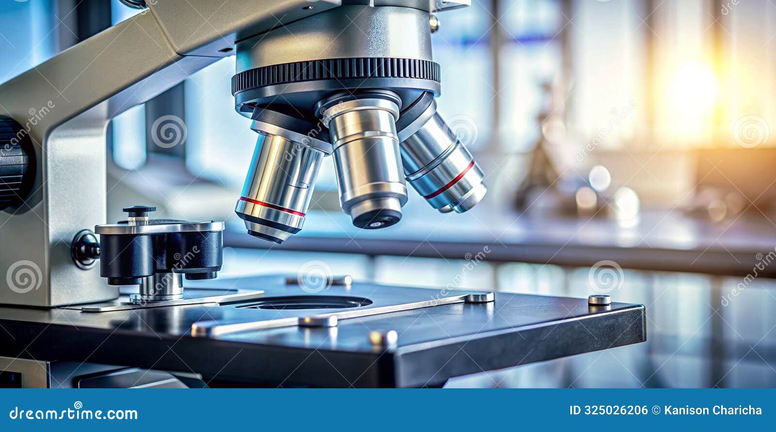 Microscope on Desk Clean Background Close Up View of Microscope Ocular ...