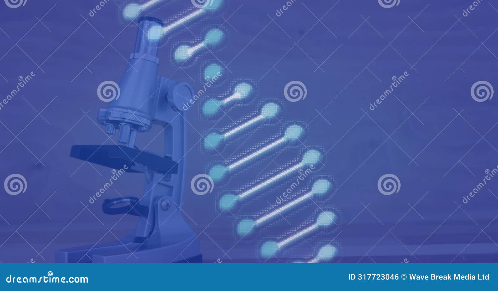 Microscope Displaying Glowing DNA Strands in Background, Symbolizing ...