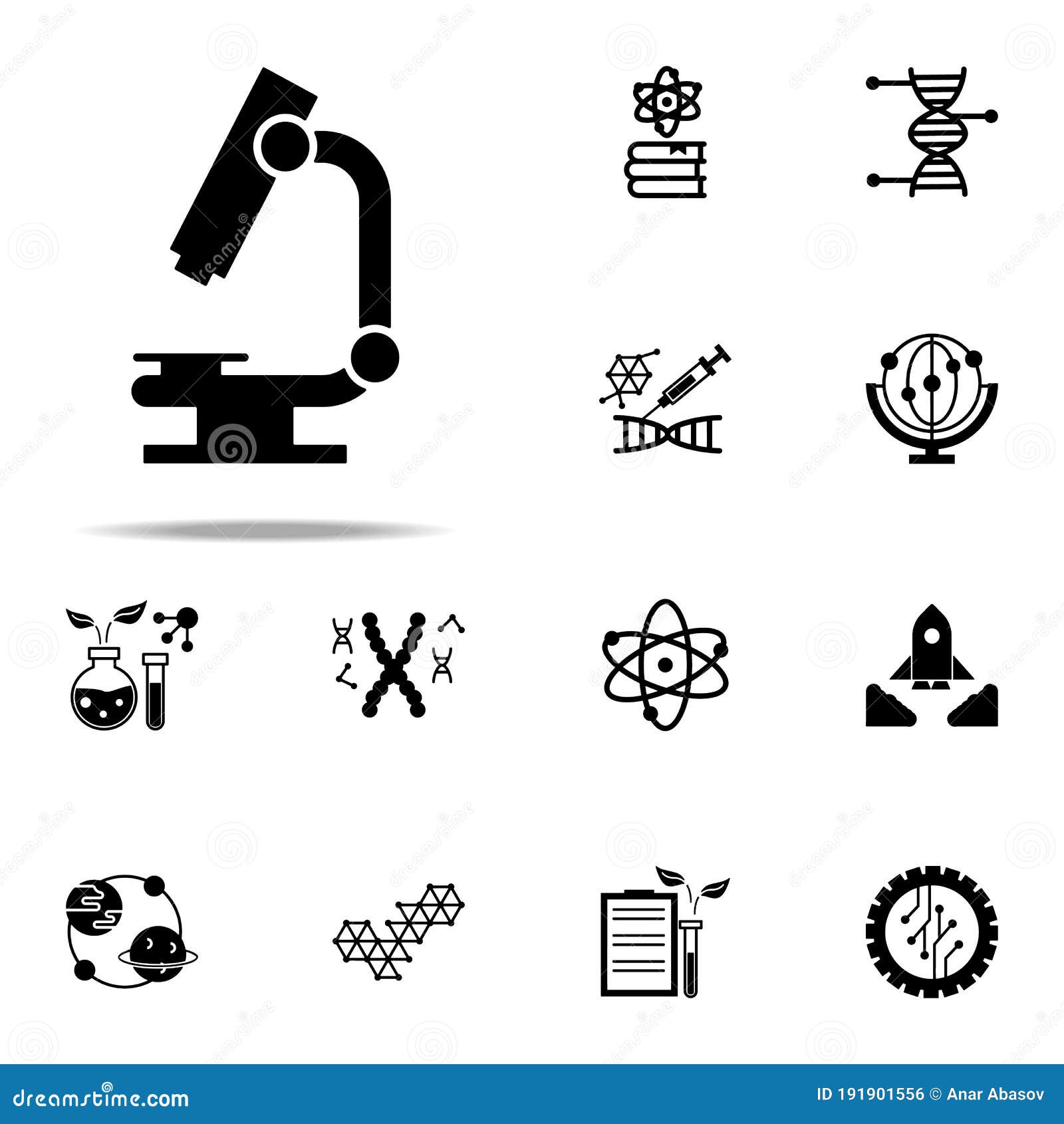 Microscope, DNA Icon. Genetics and Bioenginnering Icons Universal Set ...