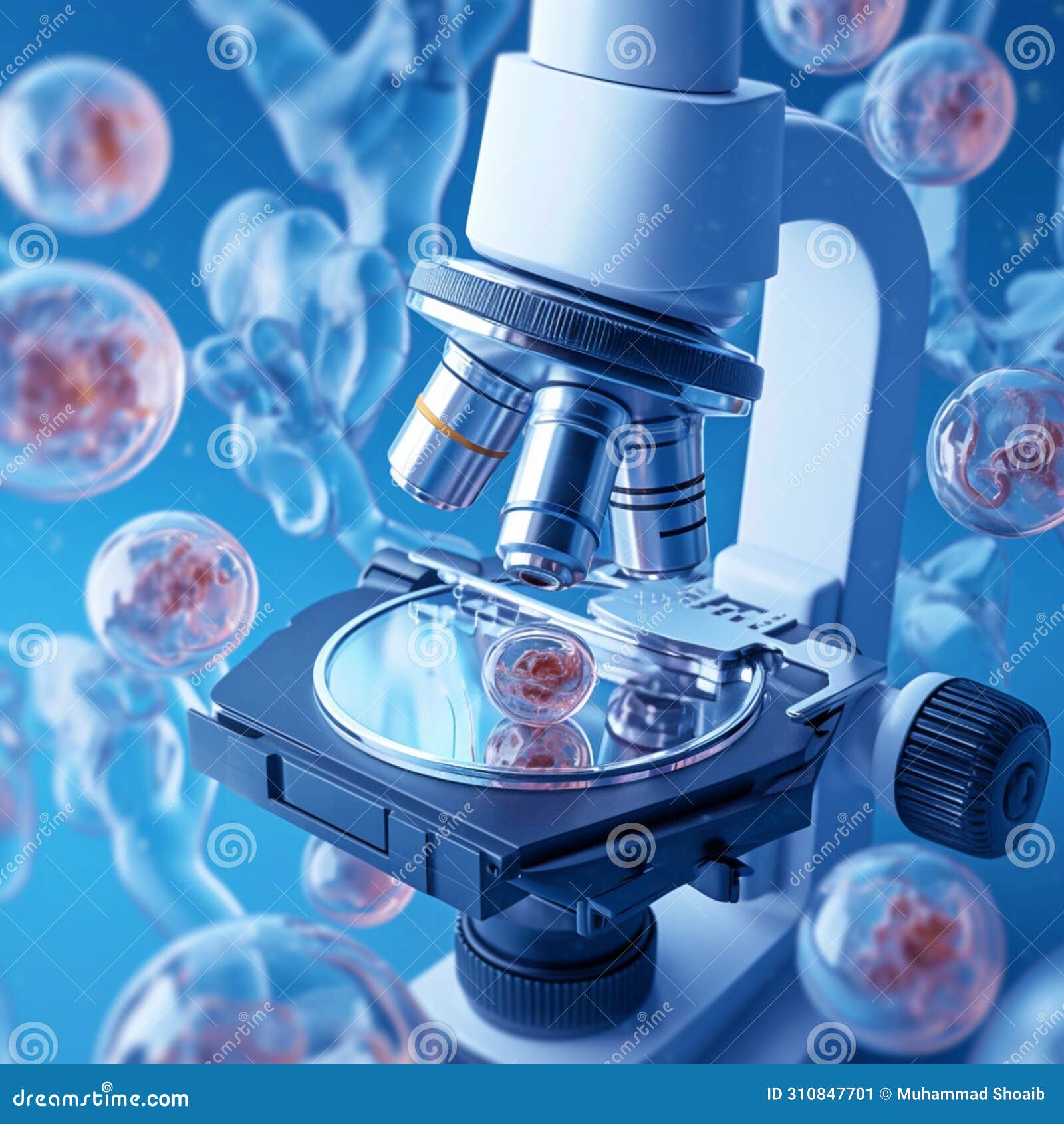 Microscope Examining Intricate Details of Transparent Cell in 3D Render ...