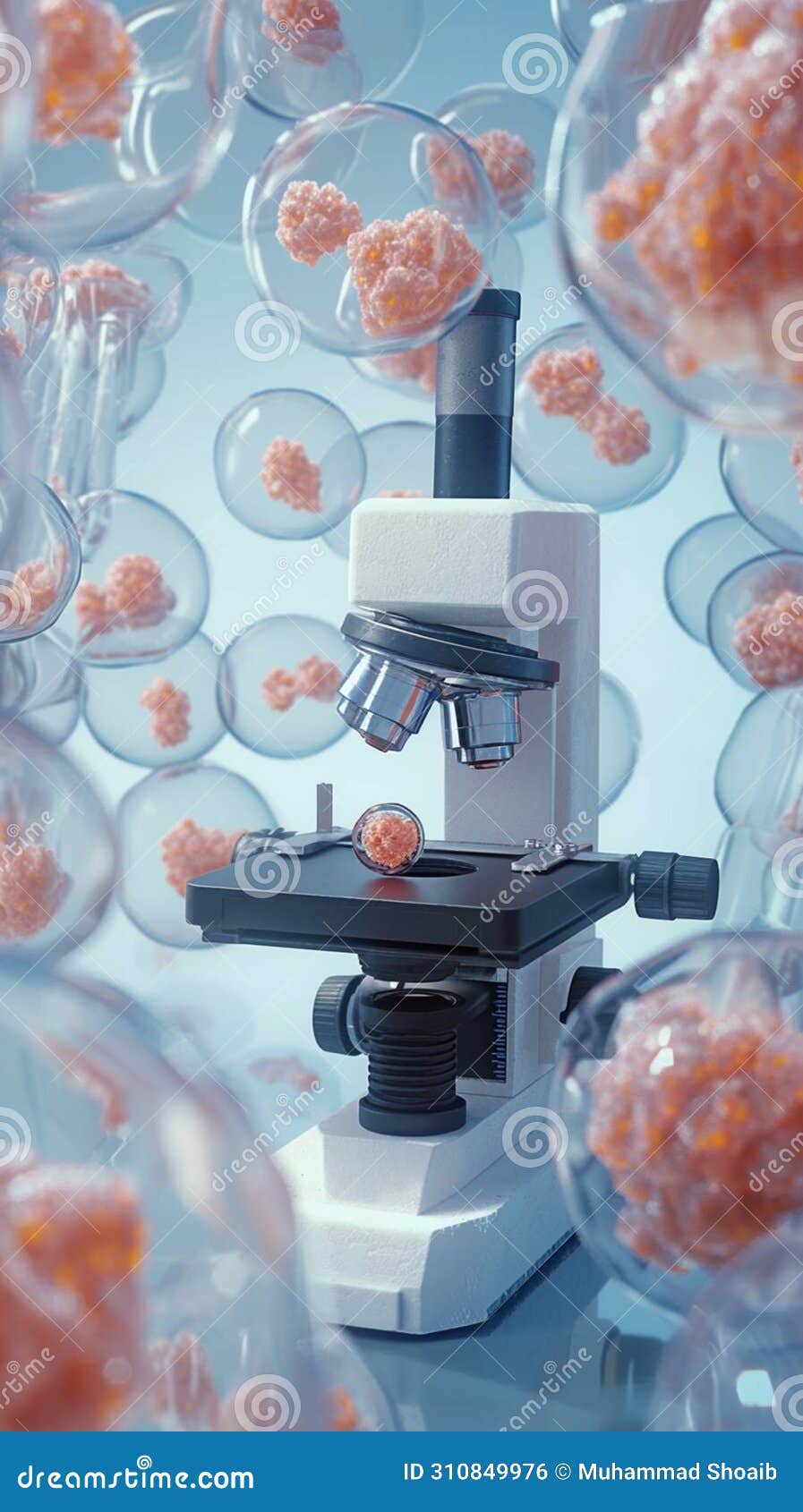 Microscope Examining Intricate Details of Transparent Cell in 3D Render ...
