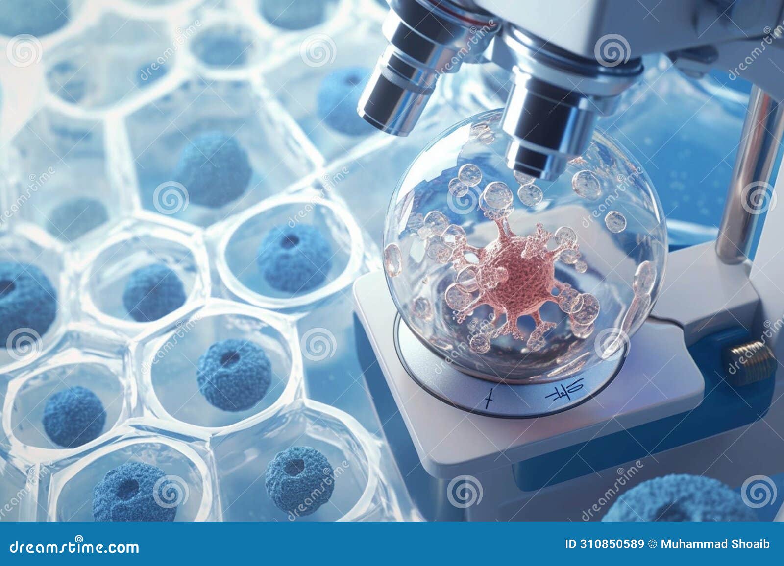 Microscope Examining Intricate Details of Transparent Cell in 3D Render ...