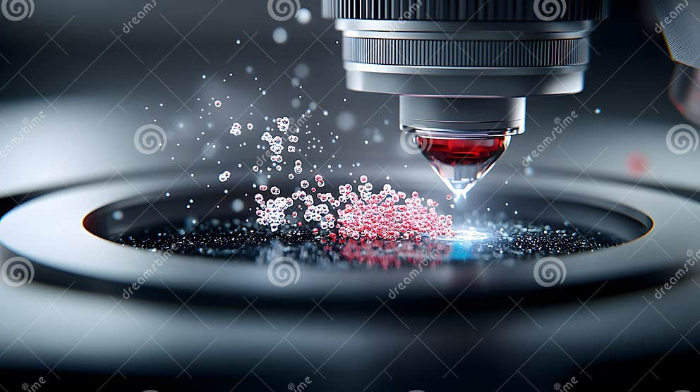 Microscope Examining Microscopic Red Particles with High Precision in a ...