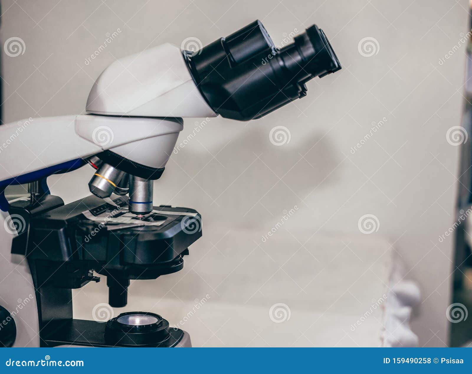 Microscope for Examining Test Sample in Laboratory. Blur Background ...