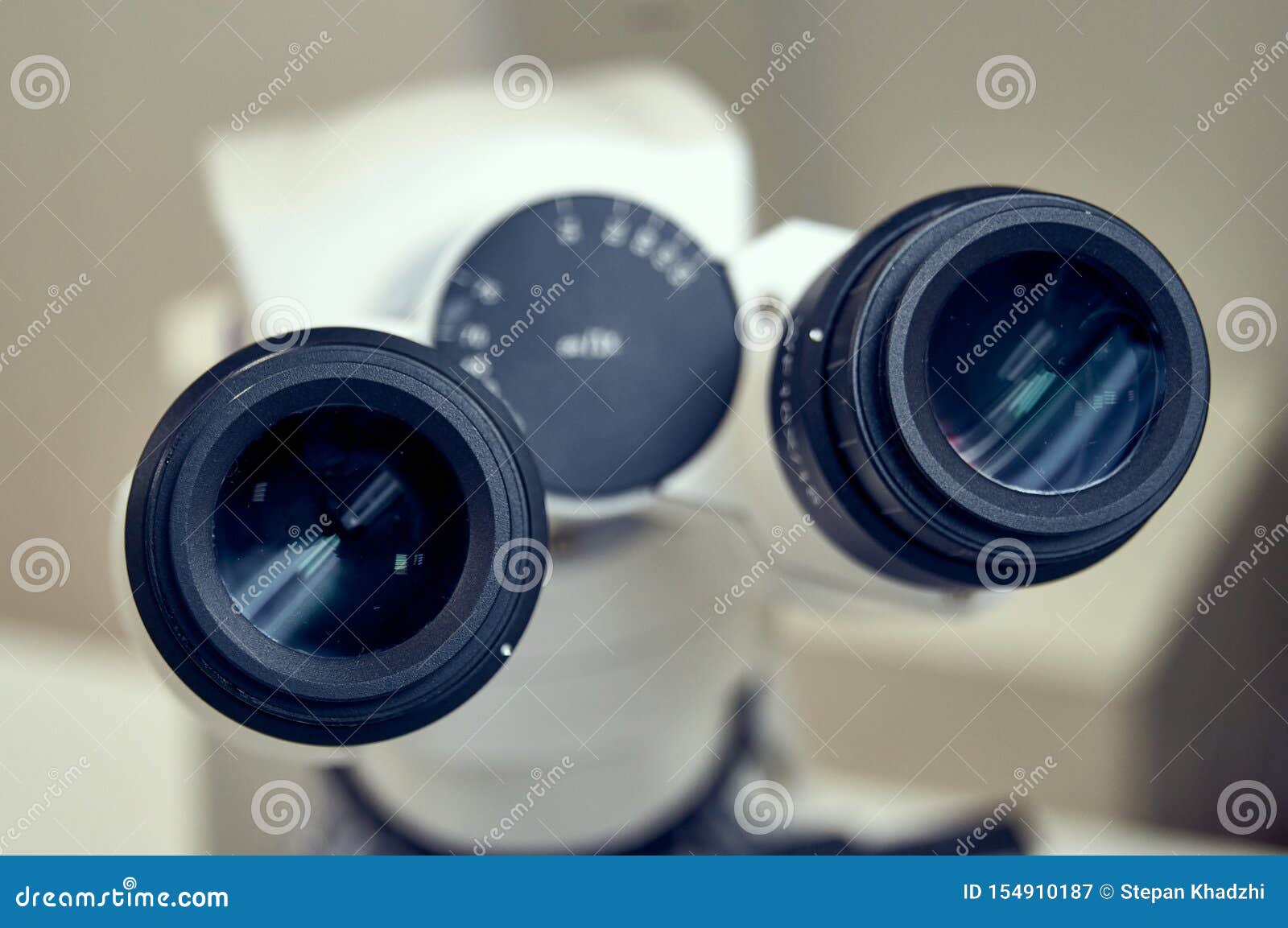 Microscope Eyepiece. Close Up of Microscope Ocular in Laboratory Stock ...
