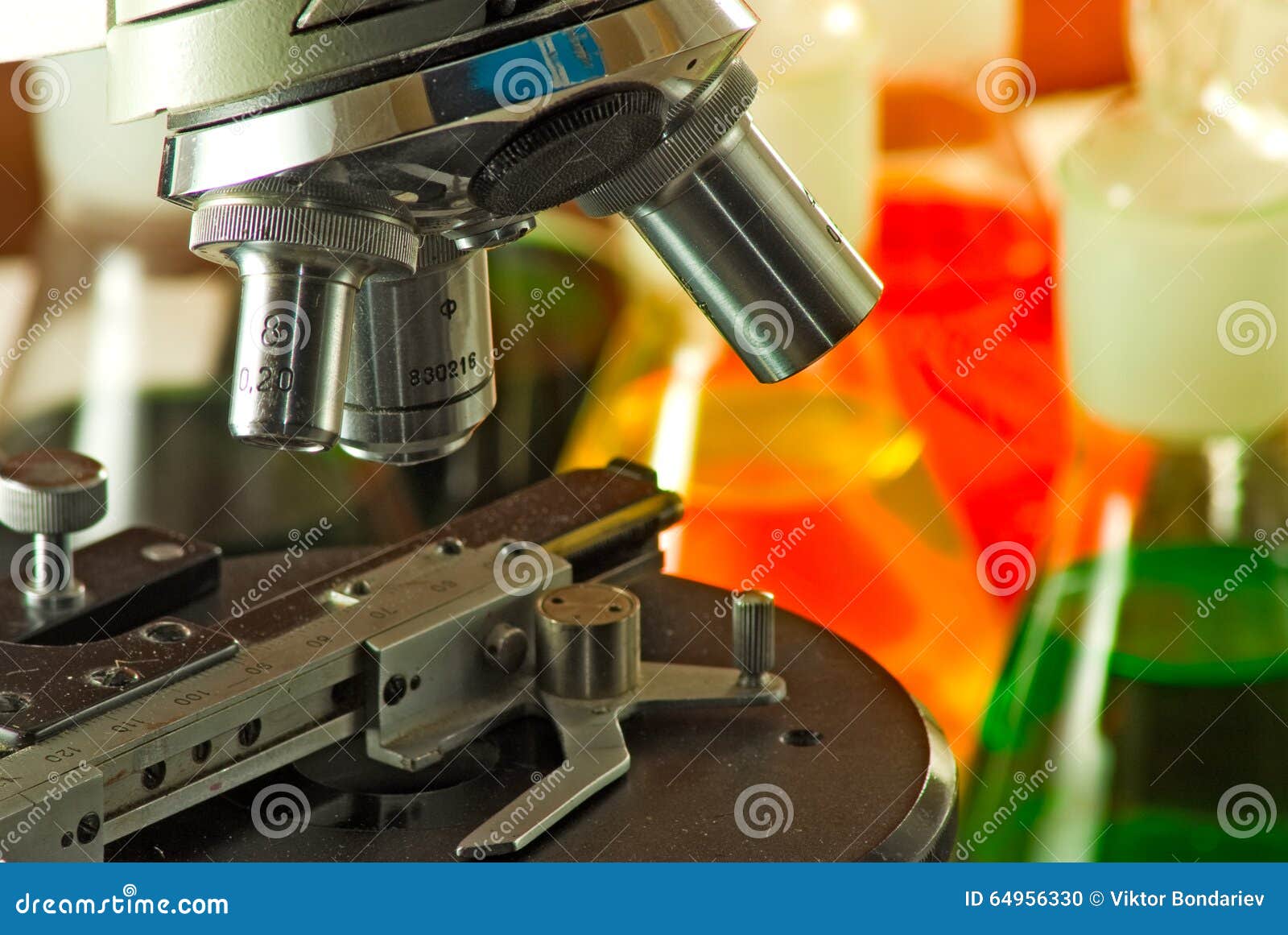 Microscope and Flasks with Liquid Stock Photo - Image of molecule ...