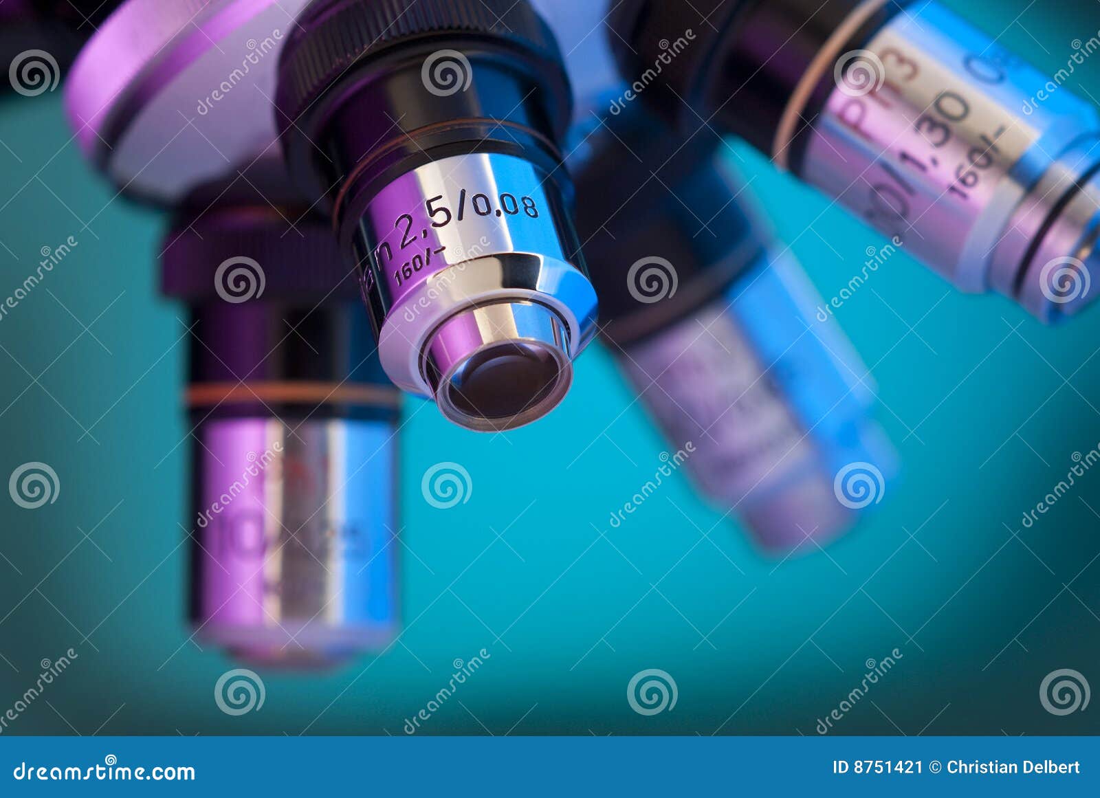 Microscope Four Lens Turret Cyan Stock Image - Image of medicine ...